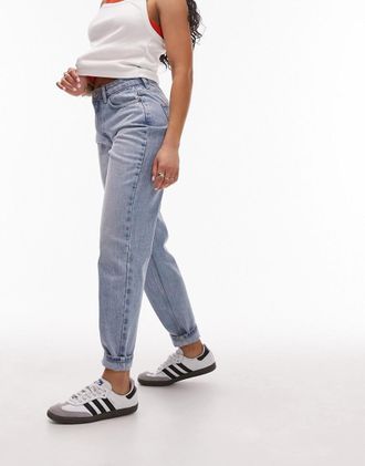 Topshop Original - Mom-Jeans in Bleach-Waschung mit hohem Bund-Blau