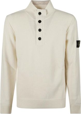 Stone Island Homme, Pulls, Blanc, Taille: XL Half Botton Sweater