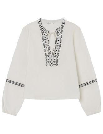 Springfield Damen Embroidered with Sequins at Neckline Long Sleeve Blouse Bluse mit Langen &Auml;rmeln, braun, 44