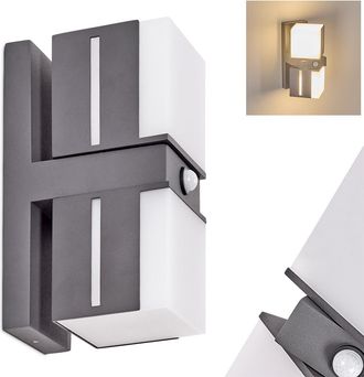 HOFSTEIN LED Außenwandleuchte Swanek, mit Bewegungsmelder, moderne Außenwandlampe aus Metall/Kunststoff in Anthrazit/Weiß, verstellbare Wandleuchte außen für G