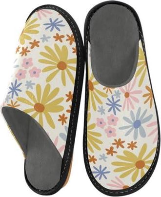 HMZXZ Pantoufles abstraites &agrave; fleurs marguerites pour homme et femme, pantoufles d&eacute;t&eacute; florales, pantoufles dint&eacute;rieur pour la maison, la chambre &agrave; coucher, 