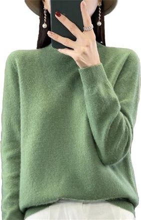 Generic Pull en cachemire pour femme, 100 % cachemire, manches longues, col rond, doux et chaud, pull en tricot tendance, grande taille, turquoise, XXL