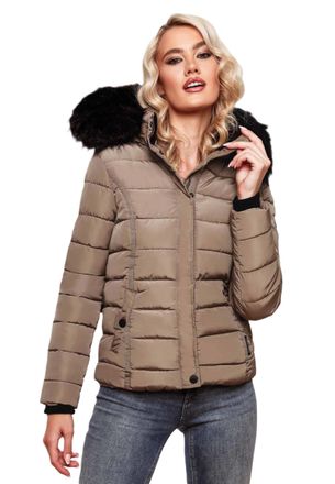 Navahoo Damen Winter Steppjacke Jacke mit abnehmbarem Fellkragen B355 [B355-Miamor-Taupe-G.-Gr.XL]