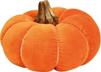 Matches 21 Kürbis Deko-Kissen orange aus Samt und Holz in Ø17 x 10 cm - Erntedank, Thanksgiving & Halloween Deko-Kürbis für innen - Schönes Herbst-Deko Zierkisse
