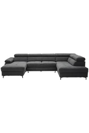 Stylife Wohnlandschaft Combo, Graphit, Textil, 5-Sitzer, Ottomane rechts, U-Form, 333x206 cm, Made in EU, Liegefunktion, R&uuml;cken echt, Wohnzimmer, Sofas & Couc