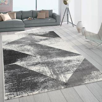 Paco Home Paco Home - Tapis Salon Poils Ras Tapis Vintage Pastel Abstrait Moderne Gris Blanc Cassé 240x340 cm