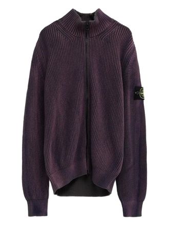 Stone Island cardigan côtelée à fermeture zippée - Violet