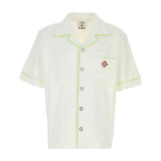 Casablanca Homme, Chemises, Blanc, Taille: XL Chemise &agrave; Manches Courtes &Eacute;ponge Monogramme