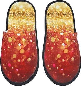 Generic Chaussons Femme Homme Imprimé Pailleté Rouge Et Or Chaussons Femme Automne Hiver Antidérapantes Pantoufle, Pour Intérieur Extérieur, Mariage, Fête, M