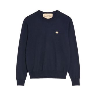 Valentino Wool Sweater with VLogo Patch - - Knitwear - Herren - Blau - S