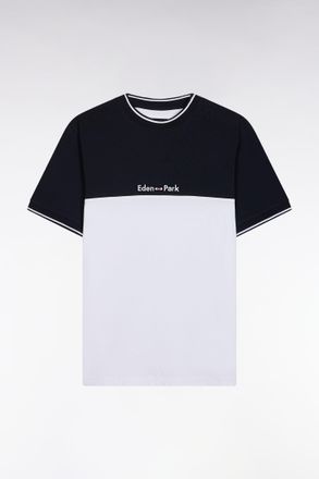 Eden Park T-shirt Brod&eacute; En Coton Bicolore Blanc Coupe Droite