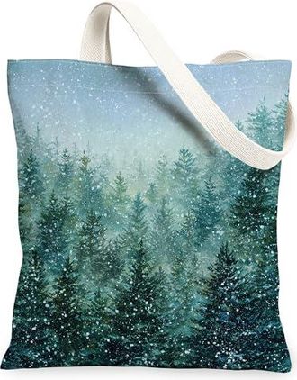 Generic Sacs fourre-tout en toile motif for&ecirc;t artistique, sacs d&eacute;picerie r&eacute;utilisables, respectueux de lenvironnement, l&eacute;gers et lavables avec bandouli&egrave;re pou