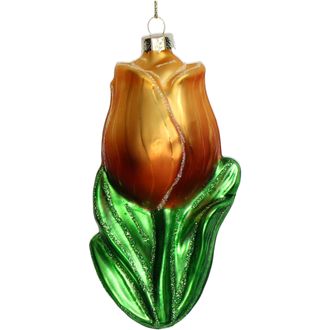HD Collection Christbaumschmuck Glas 10,2cm - Tulpe Blumen Figur zum Aufhängen - handbemalt & mit Glitzer - Weihnachtsbaum Anhänger für Weihnachten - Christbaumanhä