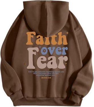 Generic 2026 Sweat à capuche à manches longues pour femme avec imprimé lettre et cordon de serrage, marron, XXL