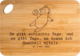 Mr. & Mrs. Panda Bambus - Schneidebrett Panda Handball Spielen - Geschenk, Holzschneidebrett, Sport, Sportler, Holzbrett K&uuml;che, K&uuml;chenbrett, Handball