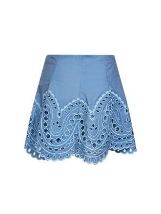 Charo Ruiz Ibiza Womens Mini Skirt Sail Light Blue Embroidered Cotton
