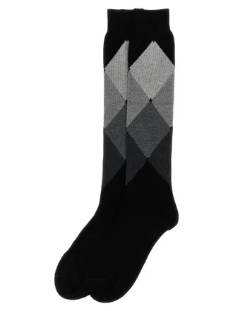 Ballantyne Diamond-Patterned Cotton Socks - Black