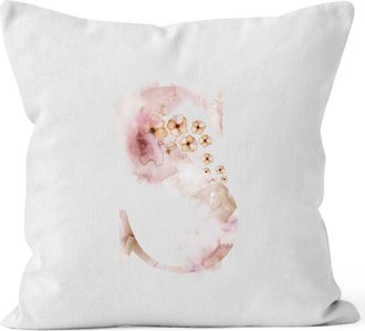 Autiga Kissenbezug Buchstaben-Kissen S Buchstabe Alphabet Monogramm Anfangsbuchstaben Watercolor gezeichnet Kissen-Hülle weiß 40cm x 40cm