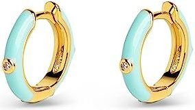 Singularu Boucles doreilles Anneaux Spark Sky Enamel. Laiton avec Finition Plaqu&eacute; Or 18Kt et Zirconias. Fermoir Congo. Bijoux pour Femme