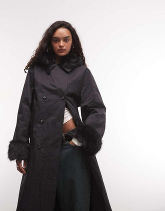 Collusion trench-coat &agrave; capuche en faux-fur noir