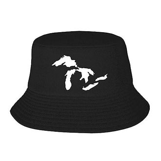 Generic Chapeau De Godet Carte De L&Eacute;tat du Michigan Et des Grands Lacs Dr&ocirc;le Seau Chapeau Mode Pliable Bonnet Soleil, pour De P&ecirc;che, Plage, Sports, 56-58cm
