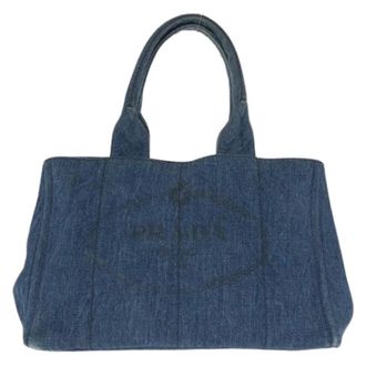 Prada Pre-owned Denim Canapa Triangle Logo Tote - Femme - Pre-owned - Bleu - Taille: ONE Size
