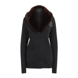 Ralph Lauren Cardigan en laine et cachemire torsad&eacute; - Femme - Pulls - Gris - Taille: 36 FR