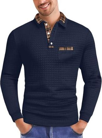 Generic Polo basique vintage classique pour homme, chemise d&eacute;contract&eacute;e boutonn&eacute;e, haut doux et confortable, t-shirts l&eacute;gers et respirants, bleu marine, 3XL