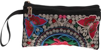 Frcolor Ethnic Style Floral Embroidery Purse Compact Lightweight Hand-made Butterfly Clutch Card Holder For Women Evening Party