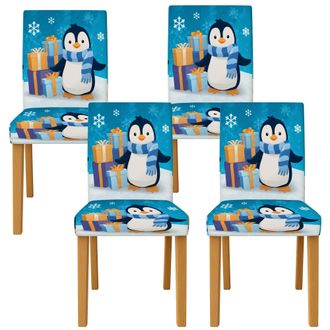 Generic Sitzbez&uuml;ge mit Pinguin-Muster, dehnbar, waschbar, Spandex-Schonbez&uuml;ge, lustiger dekorativer Stuhlschoner f&uuml;r Winter, K&uuml;che, Esszimmer, 4 St&uuml;ck