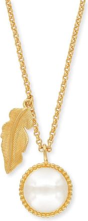 Engelsrufer Damen Halskette aus vergoldetem Sterling Silber mit Feder und Muschelkernperlen Anhänger - Karabinerverschluss - in drei Längen verstellbar - nickelfr