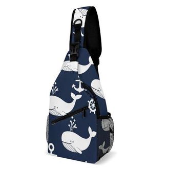 Generic Sacoche Bandouliere Roues nautiques de la marine, ancre, baleine mignonne Durable Sacs Poitrine Antivol Sac DEpaule pour &eacute;cole Voyage Cyclisme