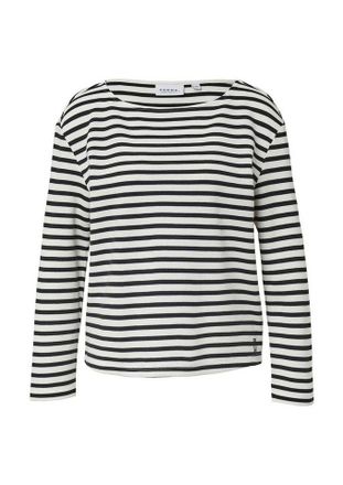 Comma Langarmshirt Sweatshirt Gestreiftes Sweatshirt aus Piqu&eacute;