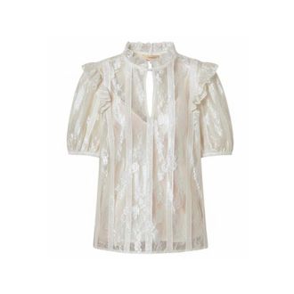 Twinset Femme, Blouses et Chemises, Blanc, Taille: 38 FR Chemisier en dentelle &agrave; col montant