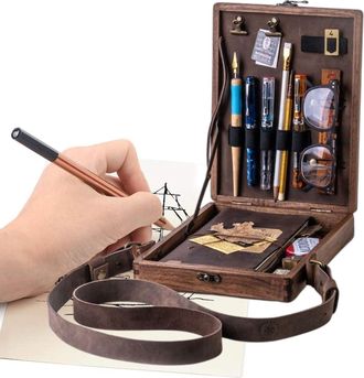 Generic A5 pinsel-Aufbewahrungsbox aus Holz - handgefertigter Retro-Organizer aus Holz f&uuml;r Kunstbedarf im Writers-Messenger-Stil | Zum Malen, Zeichnen, Skizzi