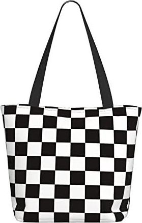 AOOEDM Sac &agrave; provisions pour dames &agrave; motif de grille carr&eacute;e noir blanc 13x11x7in.Le cadeau parfait pour la Saint-Valentin.Cest de la Saint-Valentin pour mama