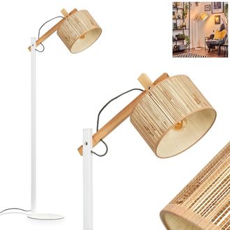 HOFSTEIN Stehleuchte Halarna, verstellbare Stehlampe aus Holz/Metall/Seegras in Natur/Weiß, Leuchte im skandinavischen Design, runder Schirm (Ø 25 cm), Fußscha