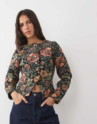 Asos ensemble 2 pi&egrave;ces veste courte ajust&eacute;e &agrave; imprim&eacute; floral tapisserie-Multi