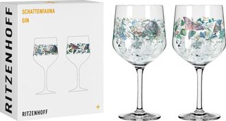 Ritzenhoff 3691004 Gin-Glas 700 ml - 2er-Set Kelch- Serie Schattenfauna, Vogel & Schmetterling-Motiv- Made in Germany