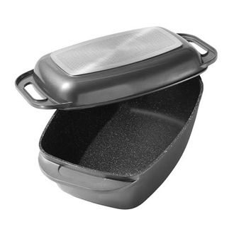 STONELINE Cocotte Rectangulaire XXL 43x26 cm, avec Couvercle, en Fonte dAluminium, utilisable comme Plat à Four, Revêtement Antiadhésif avec de vraies particule