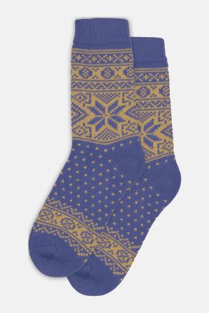 Danef&aelig; Stricksocken Danestay Warm Damen Jeans Blau Gelb