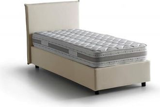 Talamo Italia Carola Einzelbett, Bettkasten mit Stoffbezug, 100 % Made in Italy, seitliche Öffnung, inklusive Matratze 80x190 cm, Beige