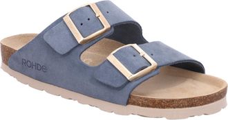 Rohde Pantolette ROHDE ALBA, Damen, Gr. 38, jeansblau, Veloursleder, unifarben, Schuhe Pantolette, Sommerschuh, Hausschuh, Zweischnaller, Strandschuh mit So
