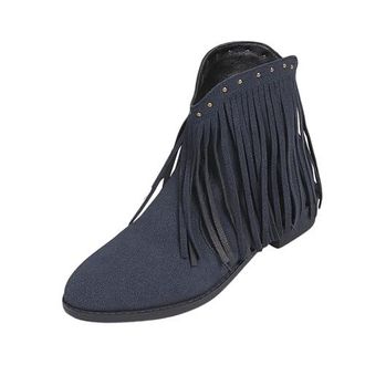 Generic Bottines pour femme &agrave; talon bas et franges, couleur unie, &eacute;l&eacute;gantes, bout pointu, r&eacute;tro, fermeture &eacute;clair dans le dos, bottes occidentales confortable