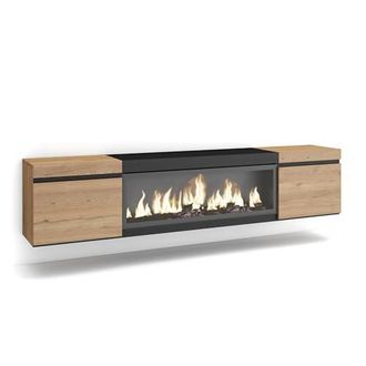 Skraut Home | TV-Schrank, Lowboard | f&uuml;r Wohnzimmer und Esszimmer | 210 | F&uuml;r TV-Ger&auml;te bis zu 80 | Elektrokamin XXL | H&auml;ngend | Moderner Stil | Eiche Schwarz