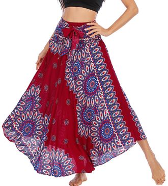 Feoya Lang Boho Rock Damen Gedruckter Maxi Rock Dehnbarer Kleider Freizeit Urlaub Sommerrock Strandkleider - Muster 30