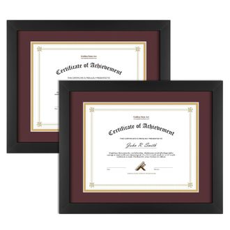 Golden State Art 28,9 x 35,6 cm Diplom-Holzrahmen f&uuml;r 21,6 x 27,9 cm Dokumente & Zertifikate, Echtglas, Doppelmatte (dunkelrot/goldene Matte, 2 St&uuml;ck)