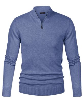 iClosam Half Zip Pullover Herren Winter Stehkragen Pullover M&auml;nner Arbeitspullover Business Sweatshirt Blaugrau XXL