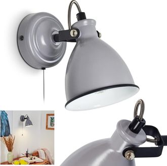 HOFSTEIN Wandleuchte Selki, moderne Wandlampe aus Metall in Grau matt/Weiß/Schwarz mit verstellbarem Strahler, Leuchte im Retro/Vintage-Design mit Zugschnur am