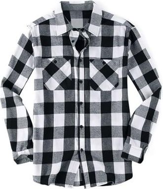 Generic DENGJIAMY Chemise boutonn&eacute;e &agrave; carreaux &agrave; manches longues pour homme - Style vintage et d&eacute;contract&eacute; - Pour les vacances et la plage - Col classique - V